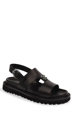 Roberto Cavalli Leather Slingback Sandals With Signature Hardware - Black