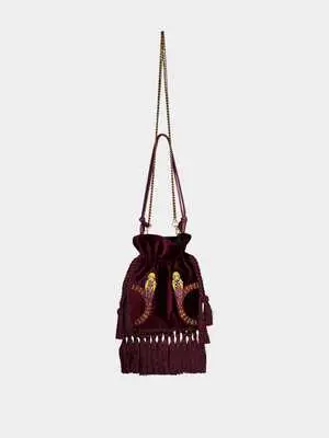 PAULA Embroidered Velvet Bag With Tassel