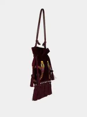 PAULA Embroidered Velvet Bag With Tassel