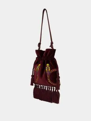 PAULA Embroidered Velvet Bag With Tassel
