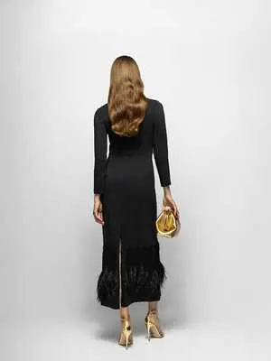 PAULA S Sakura Maxi Dress With Feather Trim