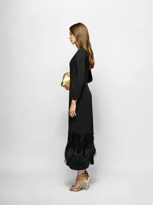 PAULA S Sakura Maxi Dress With Feather Trim