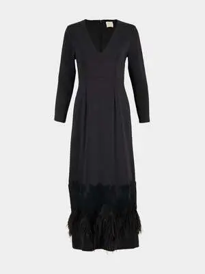PAULA S Sakura Maxi Dress With Feather Trim - Black