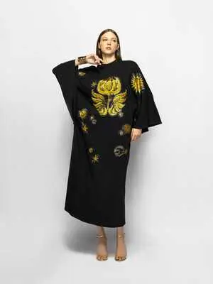 PAULA Areta Black Sequin Embroidered Kaftan