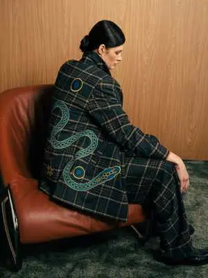 PAULA Hazel Check Houndstooth Embroidered Double-breasted Coat
