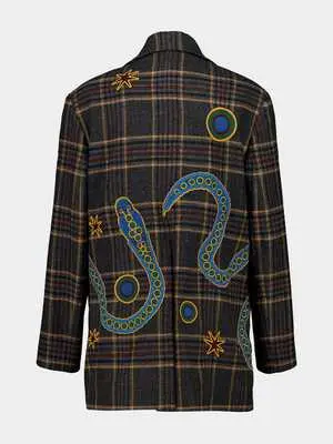 PAULA Hazel Check Houndstooth Embroidered Double-breasted Coat