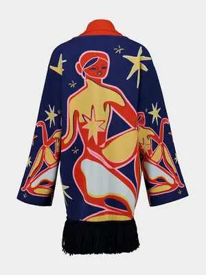 PAULA Toadstool Soulprint Jacquard Cardigan With Fringes - Blue