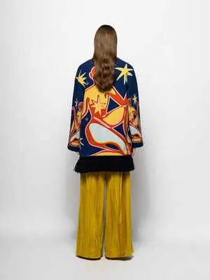 PAULA Toadstool Soulprint Jacquard Cardigan With Fringes - Blue