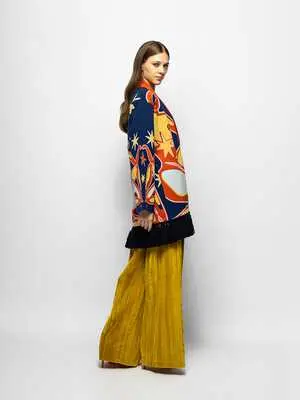 PAULA Toadstool Soulprint Jacquard Cardigan With Fringes - Blue