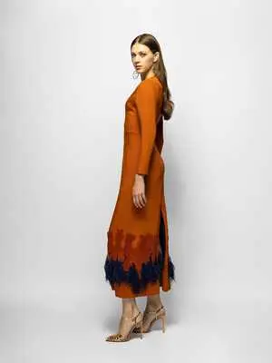 PAULA S Choice Sakura Cinnamon Stick Embroidered Long-sleeved Maxi Dress With Feathers