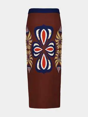 PAULA Spar Potting Soil Jacquard Knit Pencil Skirt