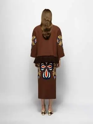 PAULA Spar Potting Soil Jacquard Knit Pencil Skirt