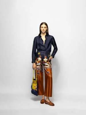 PAULA S Ibiza Sonia Soulprint Printed Silk Twill Wide Leg Trousers - Orange