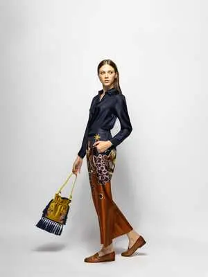 PAULA S Ibiza Sonia Soulprint Printed Silk Twill Wide Leg Trousers - Orange
