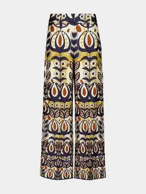 PAULA S Sonia Wonderland Printed Silk Twill Pants - Blue