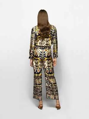 PAULA S Sonia Wonderland Printed Silk Twill Pants - Blue