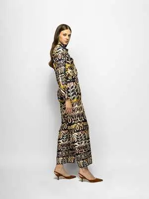 PAULA S Sonia Wonderland Printed Silk Twill Pants - Blue