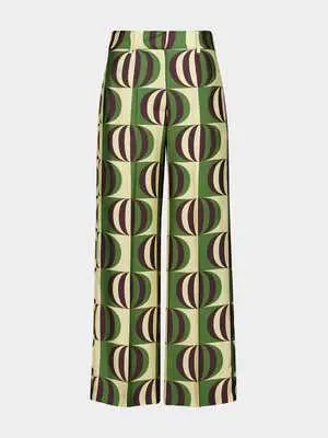 PAULA Sonia Modernchess Printed Silk Twill Wide Leg Pants - Multicolour