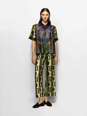 PAULA Sonia Modernchess Printed Silk Twill Wide Leg Pants