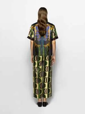 PAULA Sonia Modernchess Printed Silk Twill Wide Leg Pants