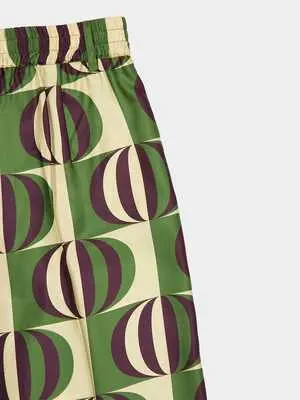 PAULA Sonia Modernchess Printed Silk Twill Wide Leg Pants