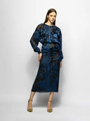 PAULA Rubina Devoré Pencil Skirt