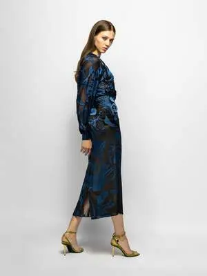 PAULA Rubina Devoré Pencil Skirt