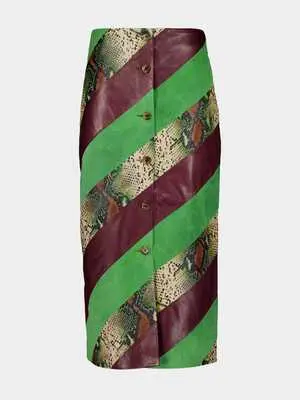 PAULA Madeline Multi Stripes Patchwork Leather Pencil Skirt - Multicolour