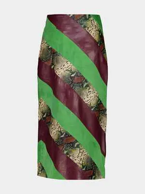 PAULA Madeline Multi Stripes Patchwork Leather Pencil Skirt - Multicolour