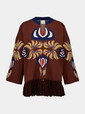 PAULA Jade Jacquard Sweater With Fringe