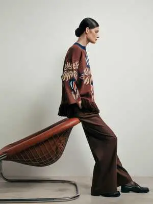 PAULA Jade Jacquard Sweater With Fringe