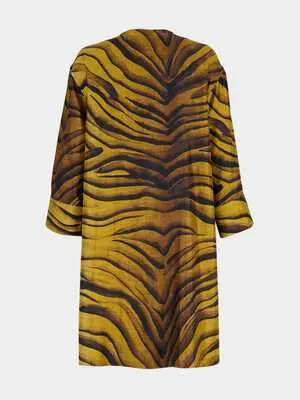 PAULA S Isla Tiger Stripe Printed Silk Twill Button-up Dress