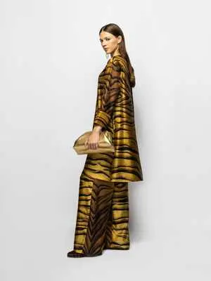 PAULA S Isla Tiger Stripe Printed Silk Twill Button-up Dress