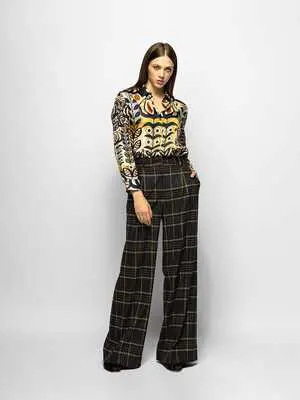 PAULA S Francis Check Houndstooth Wide-leg Pants - Brown