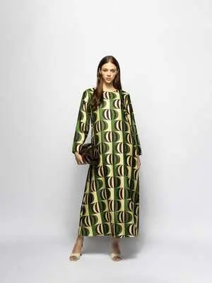 PAULA Gray Modernchess Printed Silk Twill A-line Dress - Multicolour