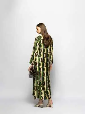 PAULA Gray Modernchess Printed Silk Twill A-line Dress - Multicolour