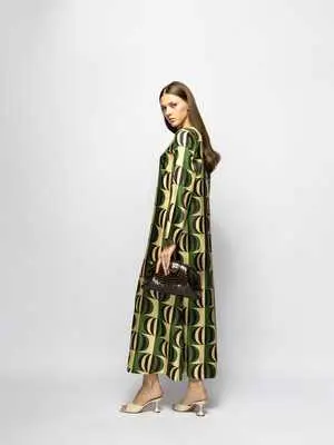 PAULA Gray Modernchess Printed Silk Twill A-line Dress - Multicolour