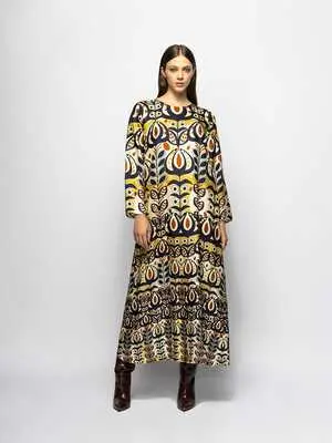 PAULA Paula Gray Wonderland Printed Silk Twill A-Line Maxi Dress Blue