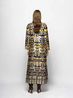 PAULA Gray Wonderland Printed Silk Twill A-line Maxi Dress - Blue