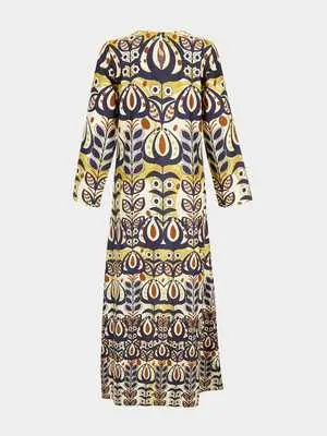 PAULA Gray Wonderland Printed Silk Twill A-line Maxi Dress - Blue