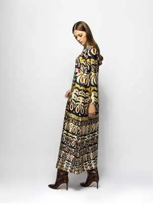 PAULA Gray Wonderland Printed Silk Twill A-line Maxi Dress - Blue