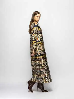 PAULA Gray Wonderland Printed Silk Twill A-line Maxi Dress - Blue