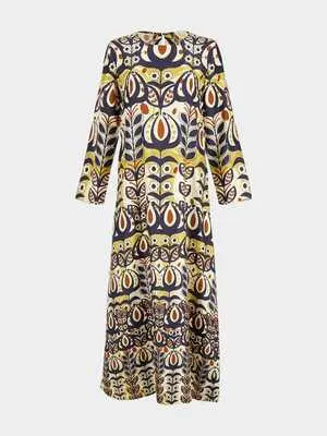 PAULA Gray Wonderland Printed Silk Twill A-line Maxi Dress - Blue