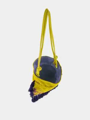 PAULA Embroidered Velvet Drawstring Bag With Tassels - Multicolour