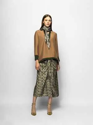 PAULA Diane Timberwolf Silk V-neck Long-sleeve Top - Brown