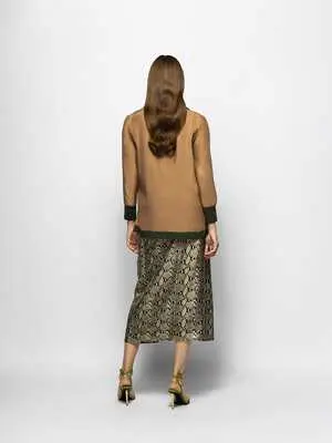 PAULA Diane Timberwolf Silk V-neck Long-sleeve Top - Brown