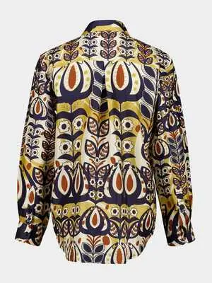 PAULA Ametista Wonderland Printed Silk Twill Shirt - Blue