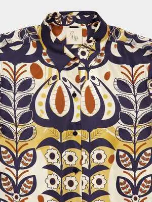 PAULA Ametista Wonderland Printed Silk Twill Shirt - Blue