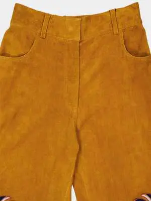 PAULA Alice Wide-leg Suede Pants With Floral Embroidery - Brown