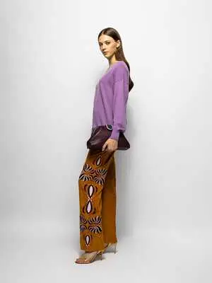 PAULA Alice Wide-leg Suede Pants With Floral Embroidery - Brown